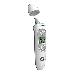 BLACK+DECKER 3-in-1 Infrared Thermometer for Kids and Adults with Fever Alarm, Forehead/Ear/Object Modes, Mute Function for Sleeping Babies, Fast Response Time and Auto Shutdown (BDXTMB100), White