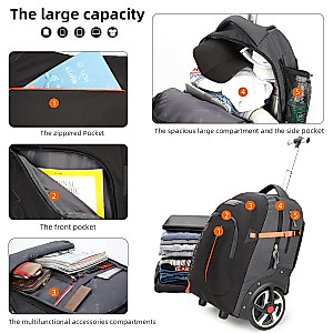 Glodiar AOKING 20/22″Water Resistant Rolling Big Wheeled Backpack Laptop Compartment Bag (22inch, Black)