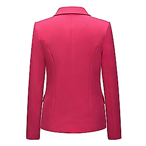 chouyatou Women's Vintage Double Breasted Slim Fit Dress Suit Blazer Jacket (Large, Hot Pink)