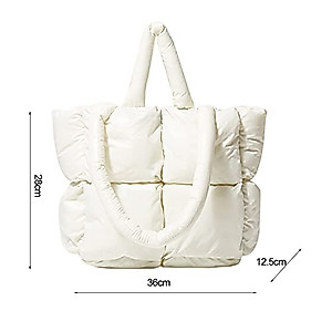 Puffer Tote Bag for Women Quilted Puffy Handbag Light Winter Down Cotton Padded Shoulder Bag Down Padding Tote Bag with Inner Zip Pocket