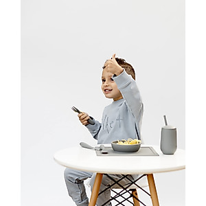 ezpz Happy Utensils - 100% BPA Free Fork, Spoon & Knife for Toddlers + Preschoolers + Self-Feeding - Designed by a Pediatric Feeding Specialist - 24 Months+ (Gray)