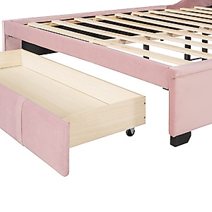 Morhome Queen Size Upholstered Bed Frame with Wingback Headboard and a Big Drawer, Noise-Free, No Box Spring Needed, Easy Assembly