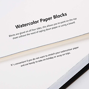 Paul Rubens Watercolor Paper Block, Premium Leather Cover Artist Quality Hot Pressed Paper for Watercolors and Wet Media Block, 100 Percent Cotton, 7.68 x 5.31 inches, 140lb, 20 Sheets (Black)