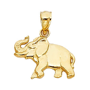 TGDJ 14K Yellow Gold Elephant Pendant- (Height 11 MM Width 16 MM)