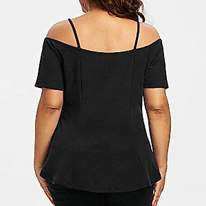 Womens Short Sleeve T Shirt Cold Shoulder Solid Color Blouse Flowy Loose Tops Camisole Tank Tops Plus SizeTunic