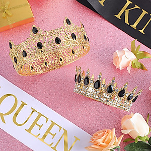 6 Pieces Gold Prom King and Queen Tiara Crowns Prom King and Queen Royal Crowns and Satin Sash Rhinestone Tiara Crowns for Prom Birthday Party Costume Accessories Royal Crowns (Cool Style)