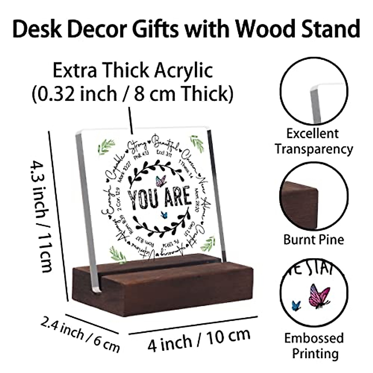 Christian Encouragement Gifts for Best Friend Women, Inspirational Gifts for Daughter Bestie, You are Beautiful, Acrylic Desk Sign Keepsake with Wood Stand for Home Office