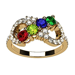 Central Diamond Center Infinity Mothers Ring with 1 to 6 Simulated Birthstones - 14k Yellow - Size 5
