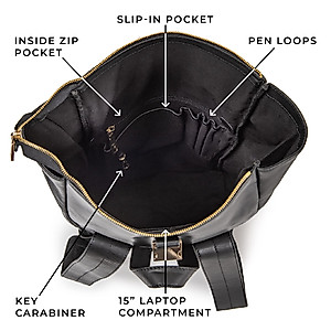 BERLINER BAGS Premium Leather Backpack Harlem, Laptop Bag and Travel Rucksack for Women - Black/Gold