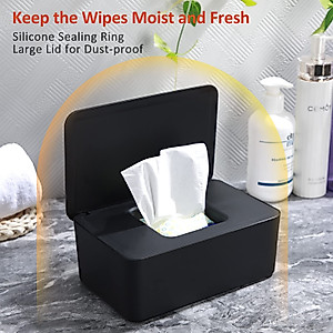 4 Pieces Baby Wipes Dispenser Wipe Container Keep Wipes Moist Baby Wipe Holder Easy Open Wet Tissue Storage Non-Slip Box Case for Bathroom Baby Nursery (Black, White, Gray)
