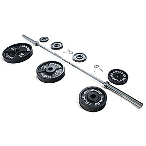 Signature Fitness Cast Iron Olympic Weight Including 7FT Olympic Barbell, 300-Pound Set, Multiple Packages