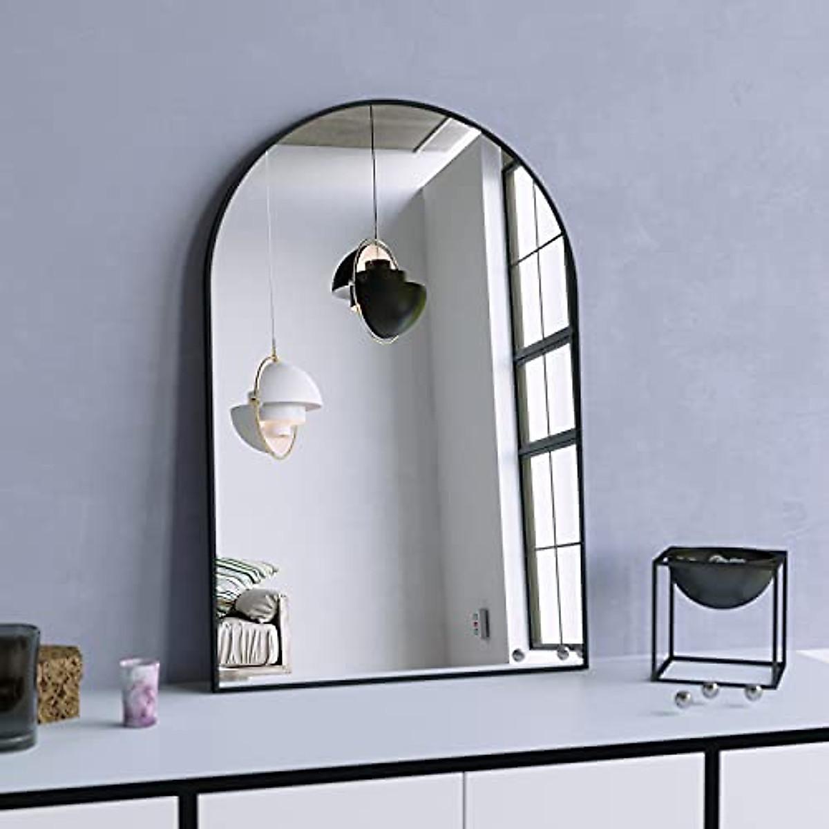 BEAUTYPEAK 20"x30" Arch Bathroom Mirror, Wall Mounted Mirror, Black Vanity Wall Mirror w/Metal Frame for Bedroom, Entryway, Living Room