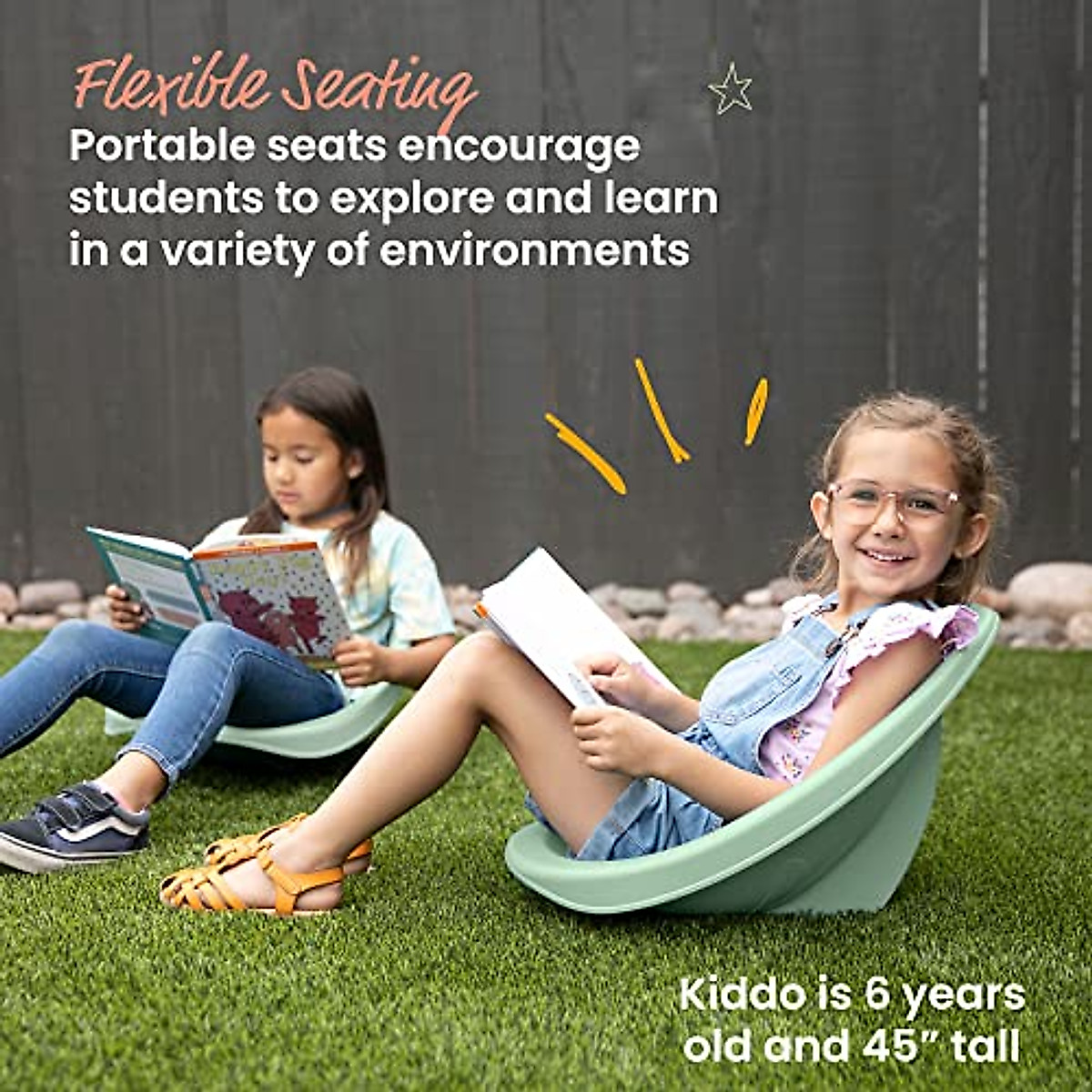 ECR4Kids Leaf Floor Seat, Rocker Chair, Sage/Grey, 6-Piece