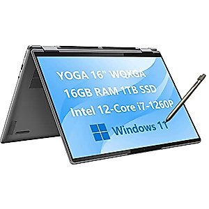 Lenovo Yoga 7 7i 16" WQXGA (2560x1600) 2-in-1 Touchscreen (Intel 12th Gen i7-1260P, 16GB RAM, 1TB SSD, IST Computers Active Stylus) Business Laptop, Backlit KB, Thunderbolt 4, Webcam, Win 11 Home