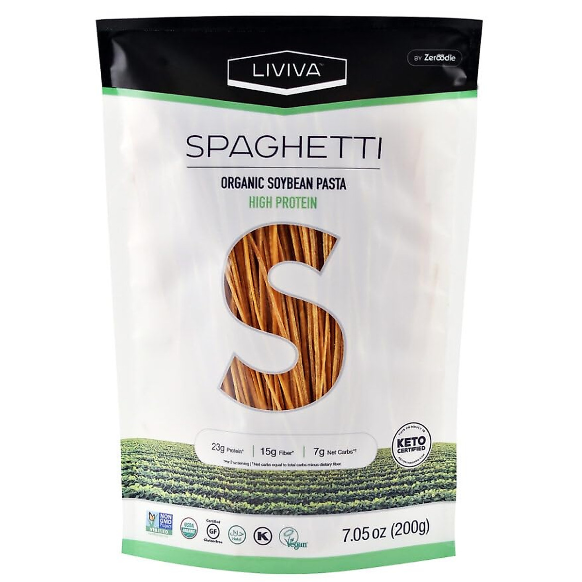 LIVIVA Organic Soybean Spaghetti, Plant-Based Protein Pasta, High in Fiber, Non-GMO, Gluten Free and Keto Certified, 7.05 Ounce (Pack of 6)