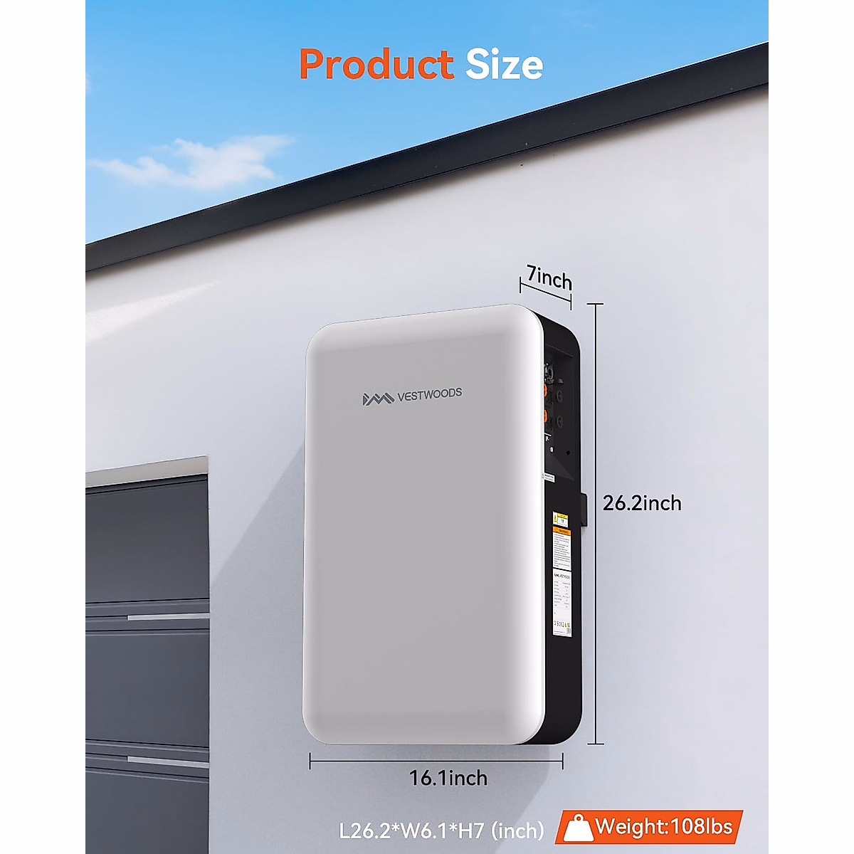 VESTWOODS 48V 100Ah LiFePO4 Battery, Canbus RS485 100A BMS 5120Wh 16-Cells Power Wall Lithium Battery, 10 Years 6000 Deep Cycles for Solar Energy Storage, Off-grid, Standby Power, IP65 for Outdoor