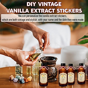 NVioAsport 8 Pack 4 Ounce Amber Glass Bottle with Lids Vanilla Extract Homemade Brown Bottle 4 oz and 8 Pcs Vanilla Extract Stickers for Syrup Gift Glass Food Storage Canister Set Sauce Beans