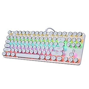 K917 RGB Mechanical Gaming Keyboard 87Key Retro Keyboard-Blue Switch-LED Backlit- Round Keycaps Anti-Ghosting Mechanical Illuminated Keyboard for PC Gaming and MAC (Retro-White)