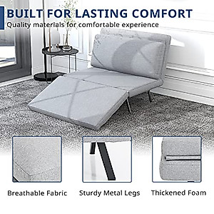 FONTOI Sofa Convertible Sleeper Chair Folding Guest Floor Bed Adjustable for Small Room Apartment, Light Gray