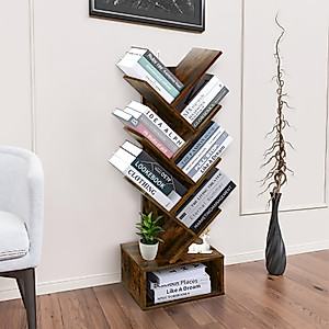 Luckyeestar 6 Tier Tree Bookshelf, Retro Floor-Standing 6 Shelf Bookcase Storage Rack, Wooden Storage Rack Modern Bookshelf, Put Books, Photo Albums, Magazines, CD（ Rustic Walnut）