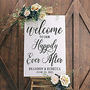 Welcome to Our Happily Ever After Wedding Sign Personalized Chalkboard Stickers