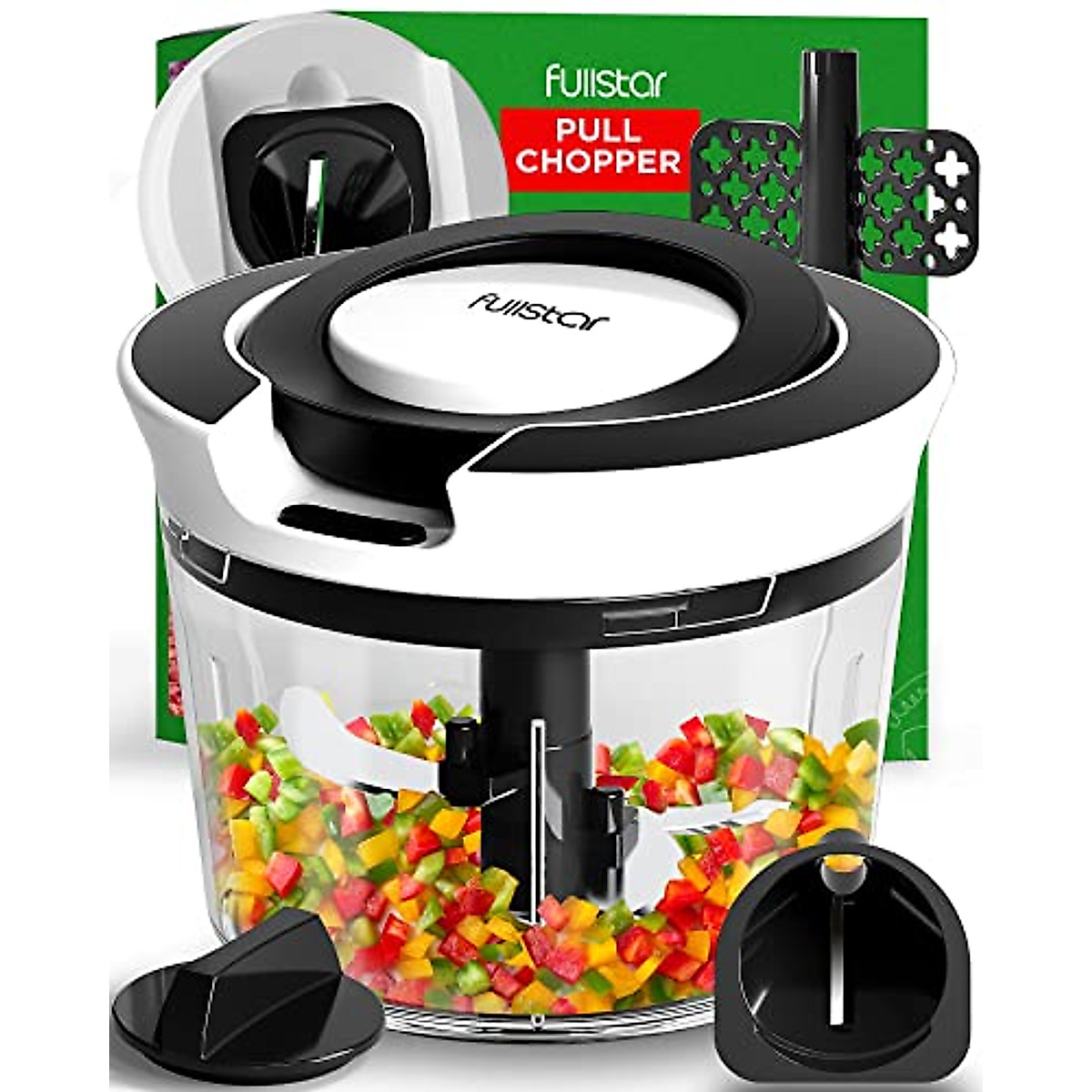 FULLSTAR Manual Food Chopper, Pull Chopper, Pull String Chopper, Fullstar Vegetable Chopper & Garlic Mincer with Julienne Spiralizer & Egg Beater - Veggie Chopper, Onion Chopper, Garlic Chopper