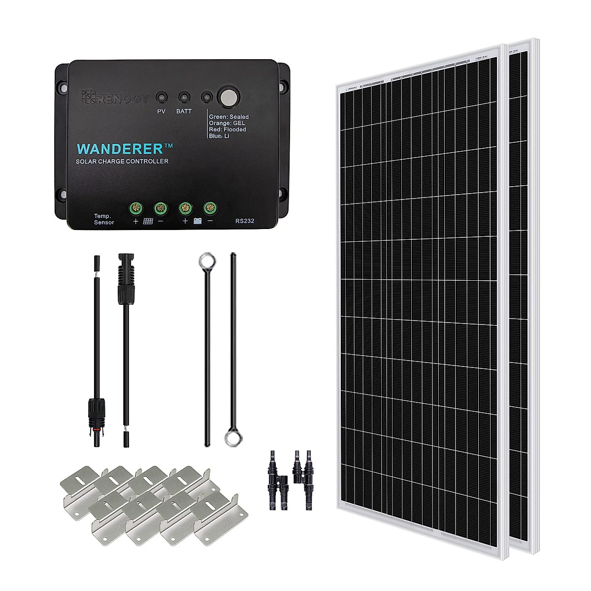 Renogy 200 Watt 12 Volt Monocrystalline Solar Panel Starter Kit & Deep Cycle AGM Battery 12 Volt 100Ah for RV, Solar Marine and Off-Grid Applications, Gray, Model Number: RNG-BATT-AGM12-100