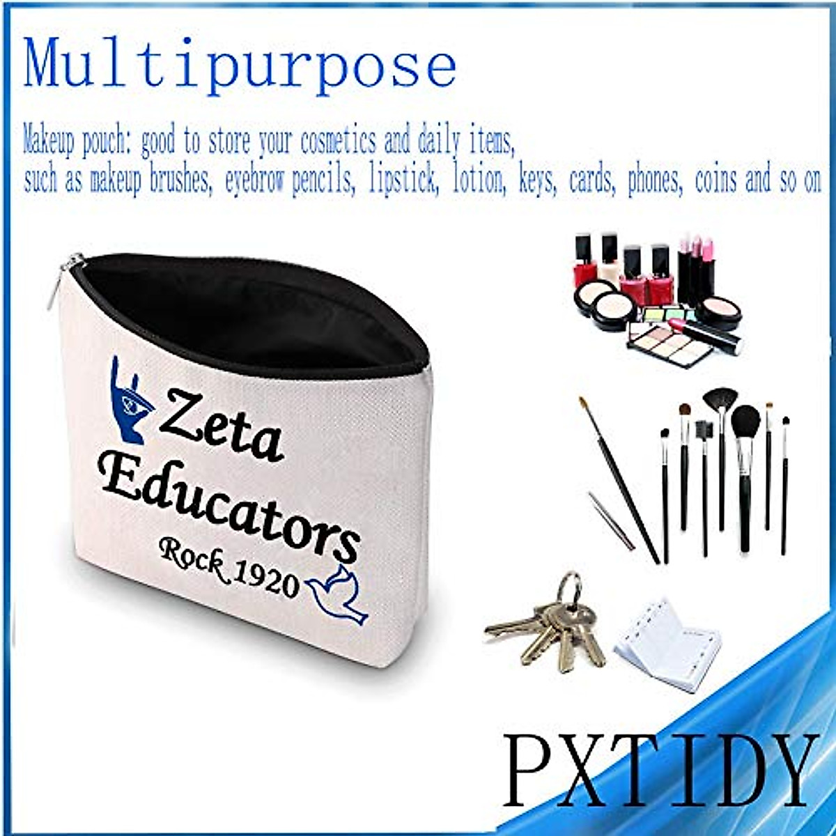 PXTIDY Greek Sorority Gift Appointment Makeup Bag for Women Zeta Educators Rock 1920 Cosmetic Bag Sisterhood Gift Sorority Paraphernalia Gift(beige)