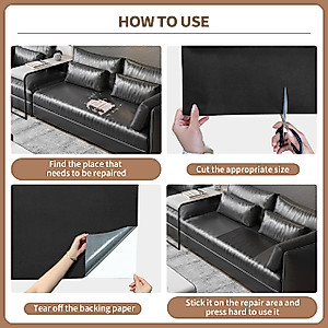 ONine Leather Repair Patch, Self-Adhesive Couch Patch, Multicolor Available Scratch Leather 16X60 Inch Peel and Stick for Sofas, Car Seats (Ink Black)