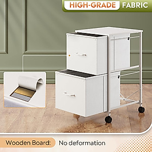 DEVAISE 2 Drawer Mobile File Cabinet, Rolling Printer Stand with Open Storage Shelf, Fabric Vertical Filing Cabinet fits A4 or Letter Size for Home Office, White