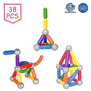 Bmag 38 PCS Magnetic Balls and Rods Set, Magnet Building Sticks Set, Building Blocks Tiles, STEM Stacking Toys for Kids,Juniors,Toddlers