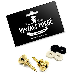 Vintage Forge Guitar Strap Buttons Gold for Fender Guitar and Bass (2) with Screws and Felt Washers SB50-GLD