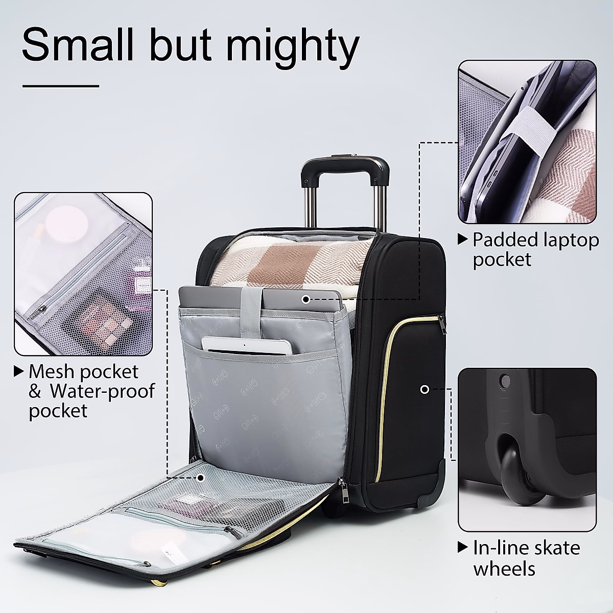 Coolife Luggage Carry On Luggage Underseat Luggage Suitcase Softside Wheeled Luggage Lightweight Rolling Travel Bag Underseater (Pink, Carry-On 16-Inch)