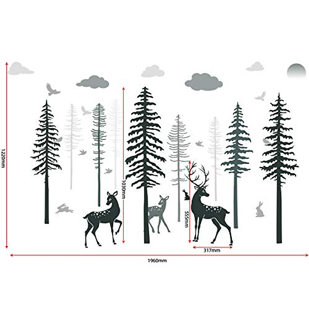 Nursery Wall Decal Forest Deer Pine Trees Wall Decal Woodland Vinyl Wall Sticker for Kids Babies Room Nursery Decoration (15.7 x 35.4 Inch)