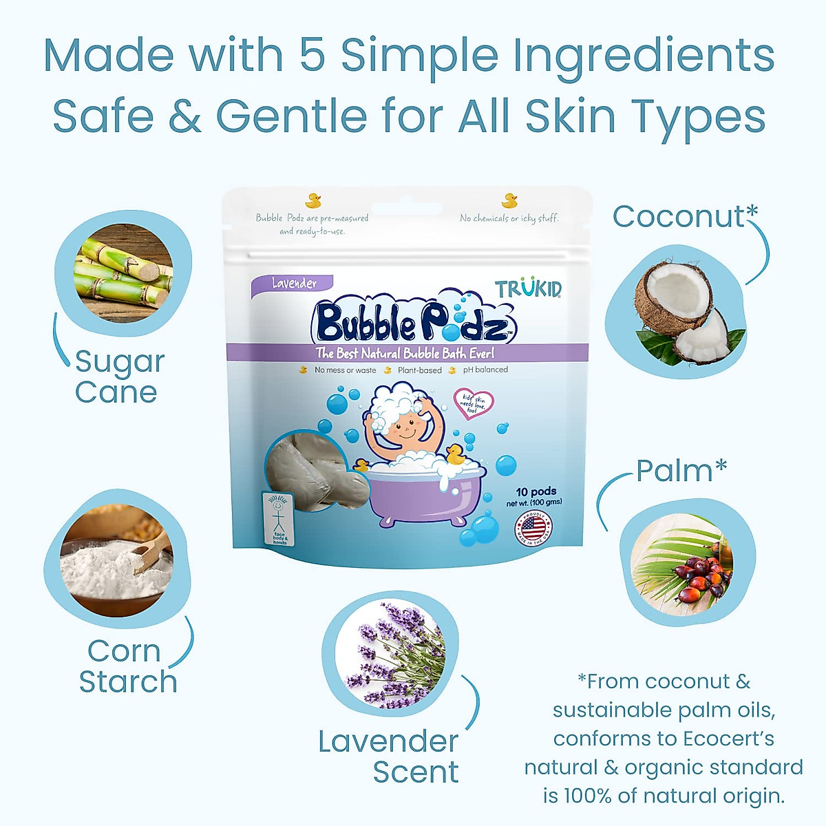 TruKid Bubble Podz Bubble Bath for Baby & Kids, Gentle Refreshing Bath Bomb for Sensitive Skin, pH Balance 7 for Eye Sensitivity, Natural Moisturizers and Ingredients, Lavender (24 Podz)