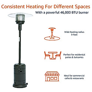 Amazon Basics 46,000 BTU Outdoor Propane Patio Heater with Wheels, Commercial & Residential - Sable Brown