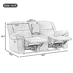 P PURLOVE Manual Reclining Loveseat Sofa with Adjustable Backrest, Velvet Recliner Loveseat with Handrail and Metal Legs, Home Theater Seating with Cup Holder and 2 USB Ports for Living Room,Dark Blue
