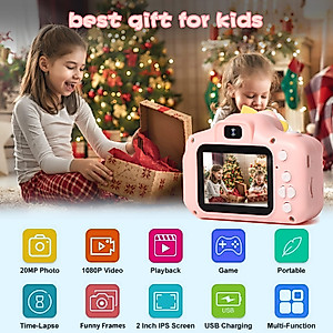 Kids Camera, Christmas Birthday Gifts for Boys Age 3-9, HD Digital Video Cameras for Toddler, Portable Toy for 3 4 5 6 7 8 Year Old Boy with 32GB SD Card(Pink)