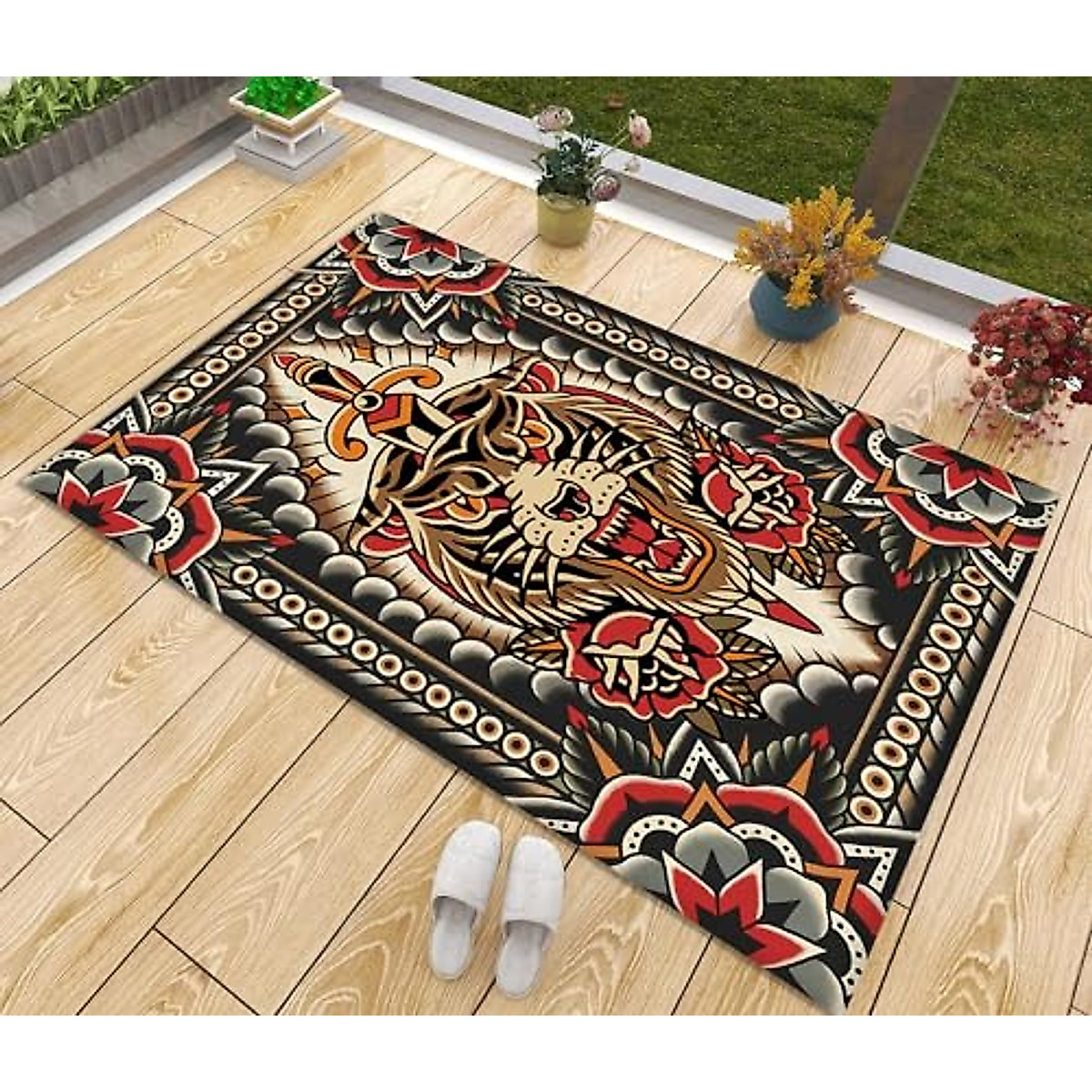 wisemandesign Tattoo Design Rug, Tiger Themed Rug, Traditional Tattoo Rug, Custom Rug, Popular Rug, Cheap Rug, Living Room, Personalized Gift,Gift for (62X82inch//160x210Cm)