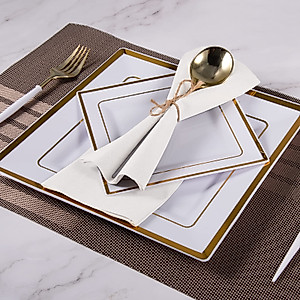 White Dinner Napkins Disposable - 100Pack Linen-Feel Paper Napkins with Built-in Flatware Pocket, Prefolded Cloth Like Paper Napkins Bulk For Dinner, Wedding, Party or Everyday Use