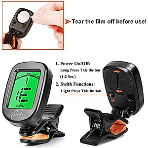 Ranch Guitar Tuner Clip On for Acoustic/Electric Guitar, Ukulele, Violin, Bass, Banjo and Chromatic Tuning Modes - Classical Black
