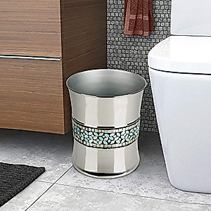 nu steel Sea Foam Wastebasket Trash Bin in Aqua Blue/Silver Glass Mosaic/ Stainless Steel for Bathrooms & Vanity Spaces