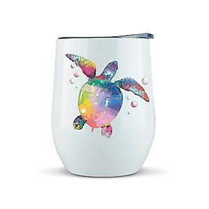 KLUBI Sea Turtle Gifts - Wine or Coffee Mug/Tumbler With Lid 12oz - Idea for Turtle Lover, Stuff, Glass, Jewelry, Women, Decor