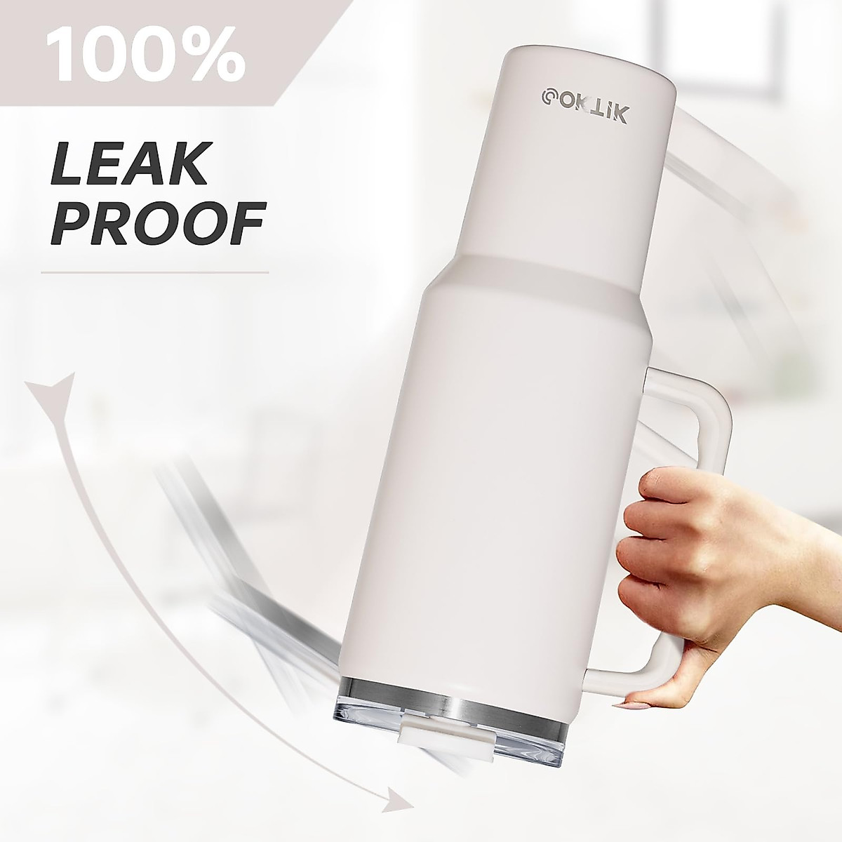 COKTIK50 oz Tumbler With Handle and Straw Lid, Vacuum Insulated Travel Coffee Mug Stainless Steel Insulated Cup for Beverages, Leak-proof, Cupholder Friendly(Beige)