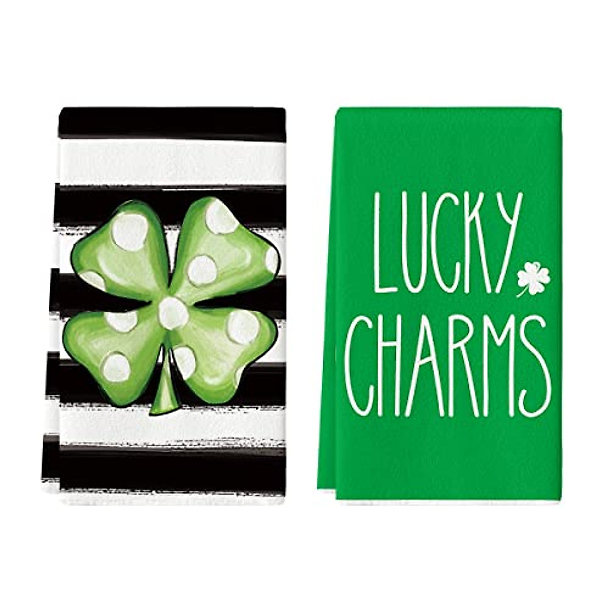 Artoid Mode Stripes Clover Shamrock Lucky Charms St. Patrick's Day Kitchen Towels Dish Towels, 18x26 Inch Seasonal Spring Decoration Hand Towels Set of 2