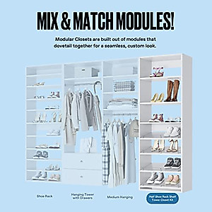 Modular Closets Half Shoe Rack Shelf Tower Closet Kit (31.5" Wide, White)