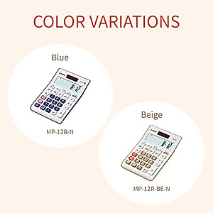 Casio MP-12R-BE-N Remainder Calculator with 12 Digits, Days & Time Calculation, Mini Just Type, Beige, Eco Mark Certified