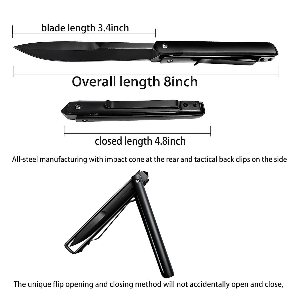 MADSABRE Custom Personalized Knife Pocket Tactical Survival Folding Blade Knives 8.1-in Outdoor Camping Survival Knive Collection Gifts Knifes (Black)
