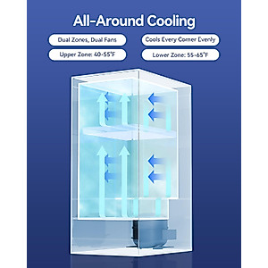 Plotanis 15 Inch Wine Fridge Dual Zone 28 Bottles Under Counter Wine Cooler Refrigerator Built-in or Freestanding with Glass Door Safety Lock