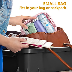 GAGAKU 2pcs Clear Toiletry Bag TSA Approved Travel Toiletry Bags Liquid Bag with Handle Strap, Waterproof Transparent Makeup Cosmetic Bags for Women - Light Pink